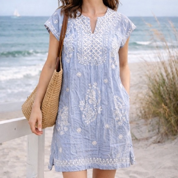 Madison Mathews | Dresses | Madison Mathews Blue White Striped ...